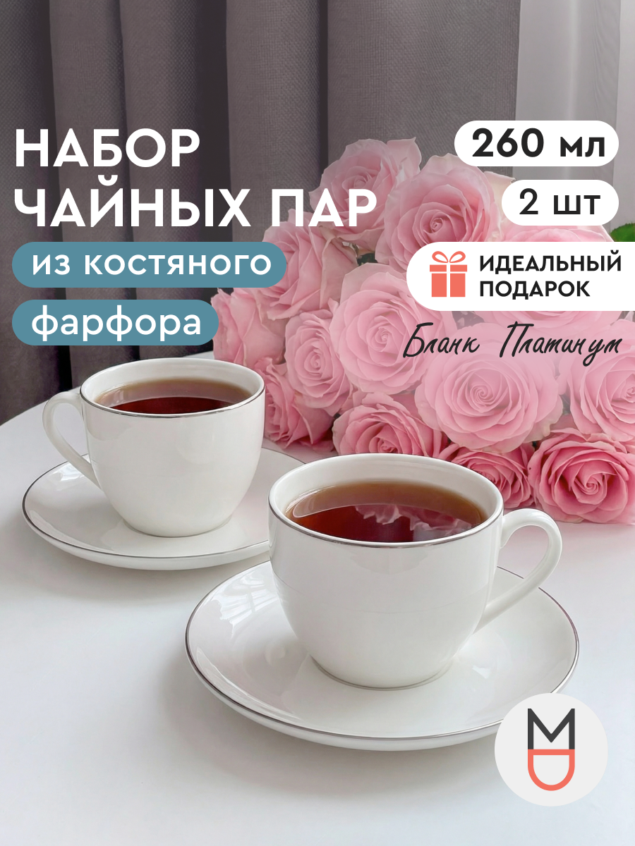 Чайная пара "Бланк платинум" фарфор, 260 мл, на 2 перс.