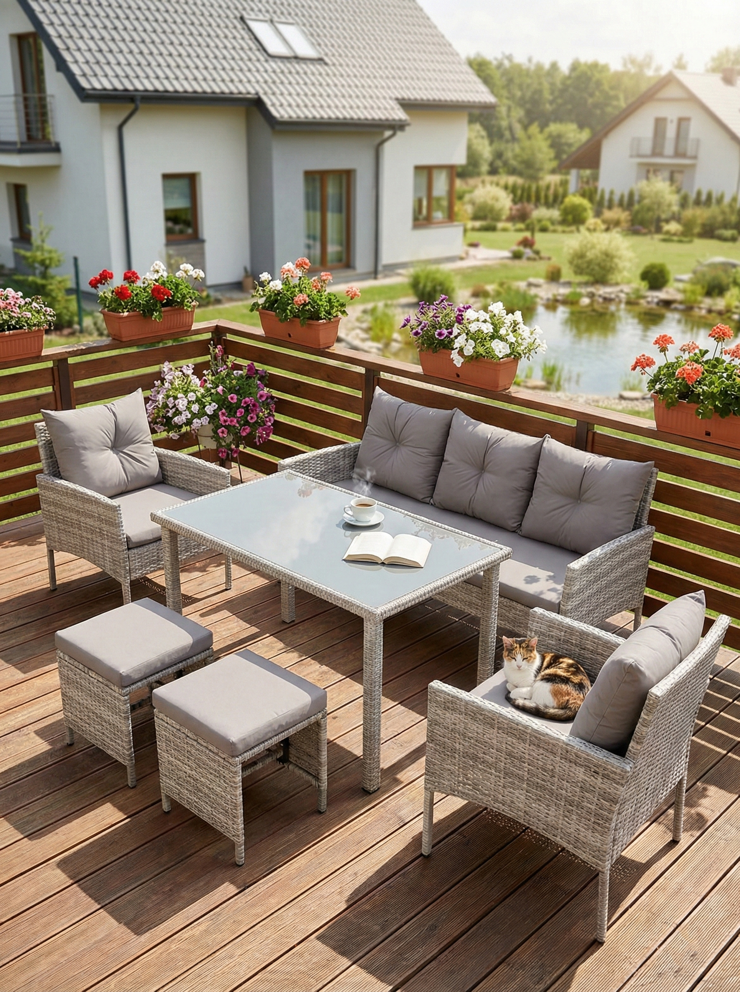 Комплект для обеда и отдыха из искусственного ротанга Фьорд-7 (Fjord-7), серый