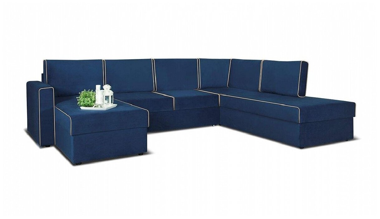 Угловой диван Вестервик 304х220х86 см, механизм дельфин, спальное место 280х150 см, синий велюр, правый угол