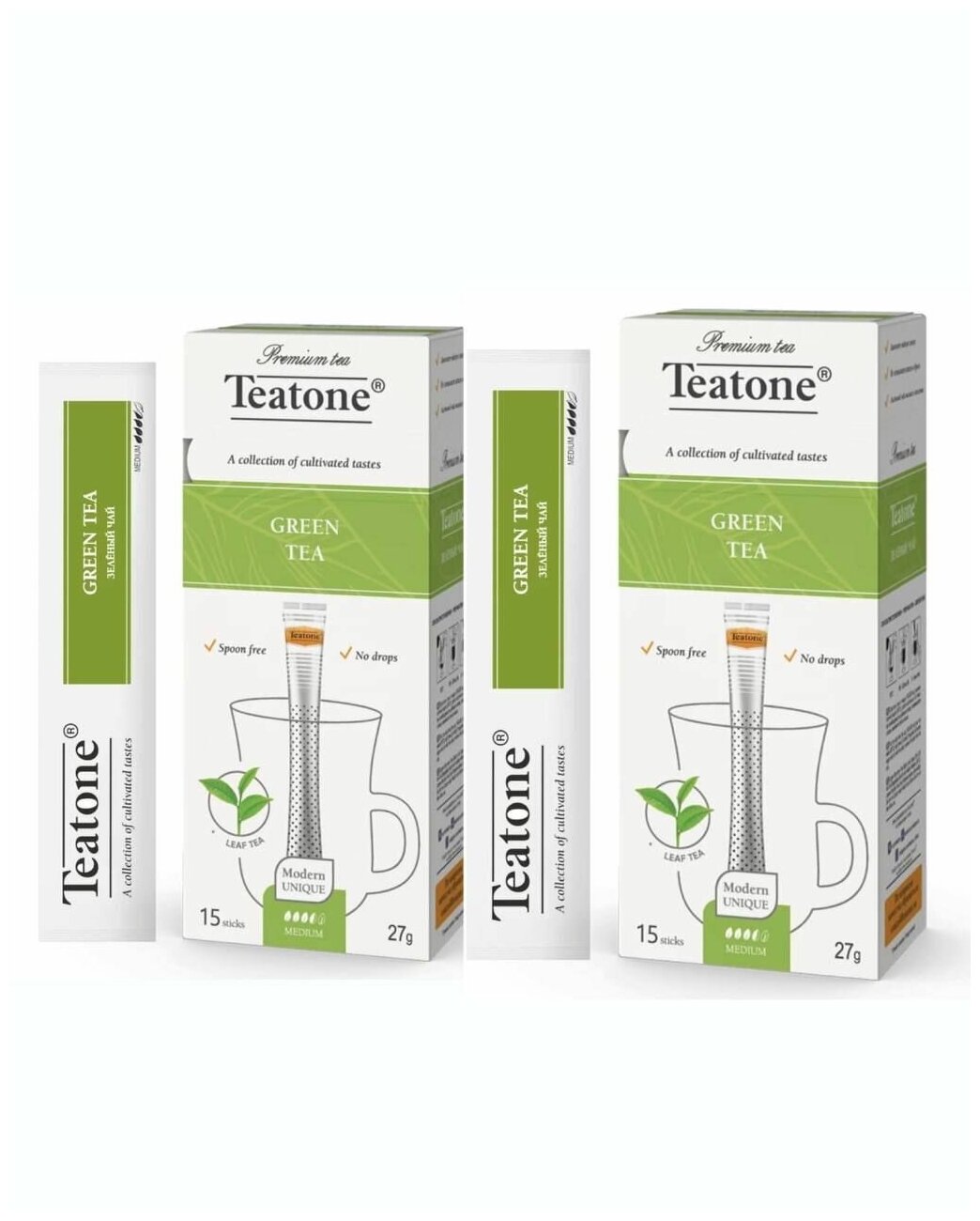 Чай зеленый Китайский в стиках Teatone, 2 пачки по 15 стиков