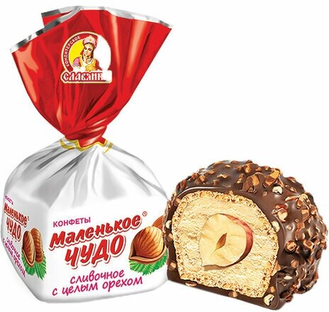 Конфеты славянка «Маленькое чудо» со сливочным вкусом и цельным орехом, 1000 г, пакет