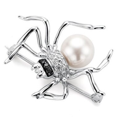 Брошь, серебро, 925 проба, родирование, жемчуг, фианит