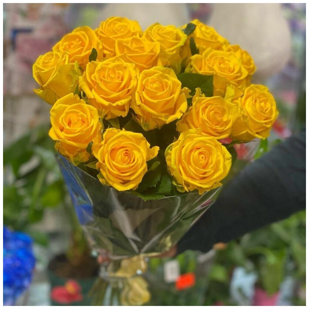 Монобукет Well Flowers «Свежий», 15 роз, 50см, в пленке, свежий букет цветов