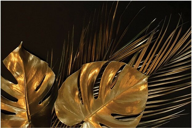 Постер золотые листья 2 канвас 600х900мм