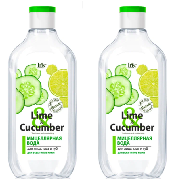 Мицеллярная вода Iris Lime & Cucumber для лица, глаз, губ всех типов кожи, 500 мл, 2 шт