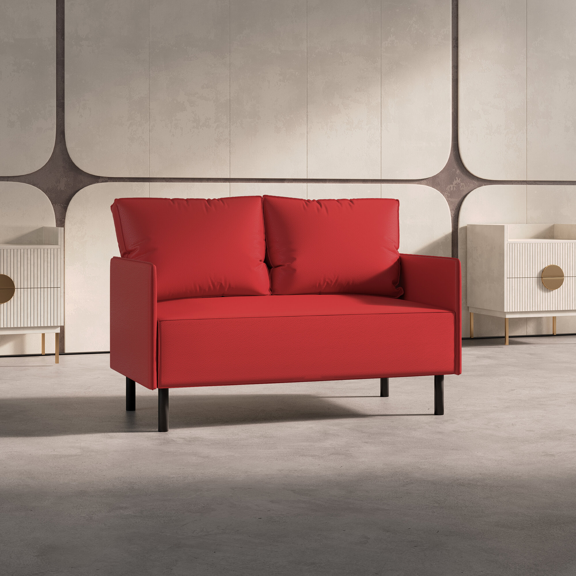 Диван ORION, на ножках, в квартиру, в офис, 117 см, экокожа красный
