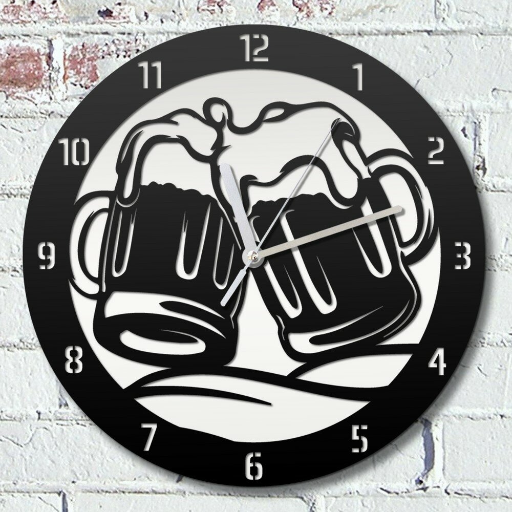 Настенные деревянные бесшумные часы эстетика Бар (паб, пиво, кружки, вечеринка) - 5155