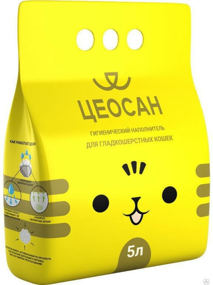 Цеосан Наполнитель для гладкошерстных кошек впитывающий 5л
