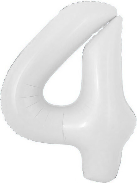 Шар с клапаном (16'/41 см) Мини-цифра, 4, Белый, 1 шт.