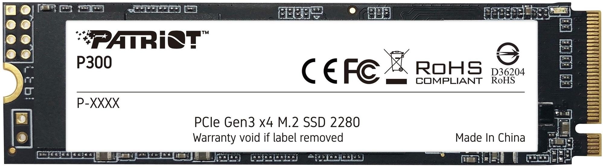 Накопитель SSD Patriot P300, 128Gb, PCIe 3.0 x4, M.2 2280, NVMe, R/W 1600/600