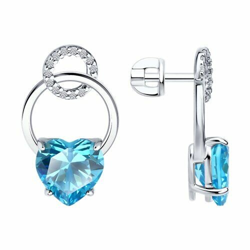 Серьги пусеты, серебро, 925 проба, родирование, фианит