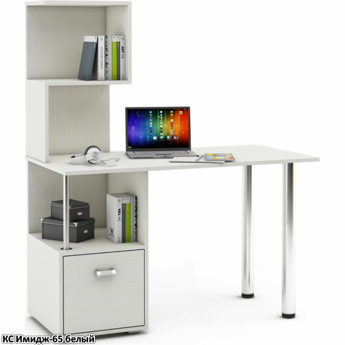 Компьютерный стол Имидж-65 Белый, ЛДСП, МФ Владимир VMF, 120х144,8х60 см.