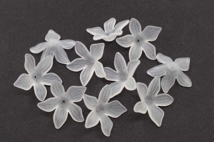 Бусины акриловые Цветок 27х7мм, отверстие 1мм, цвет прозрачный матовый, 540-124, 10 шт