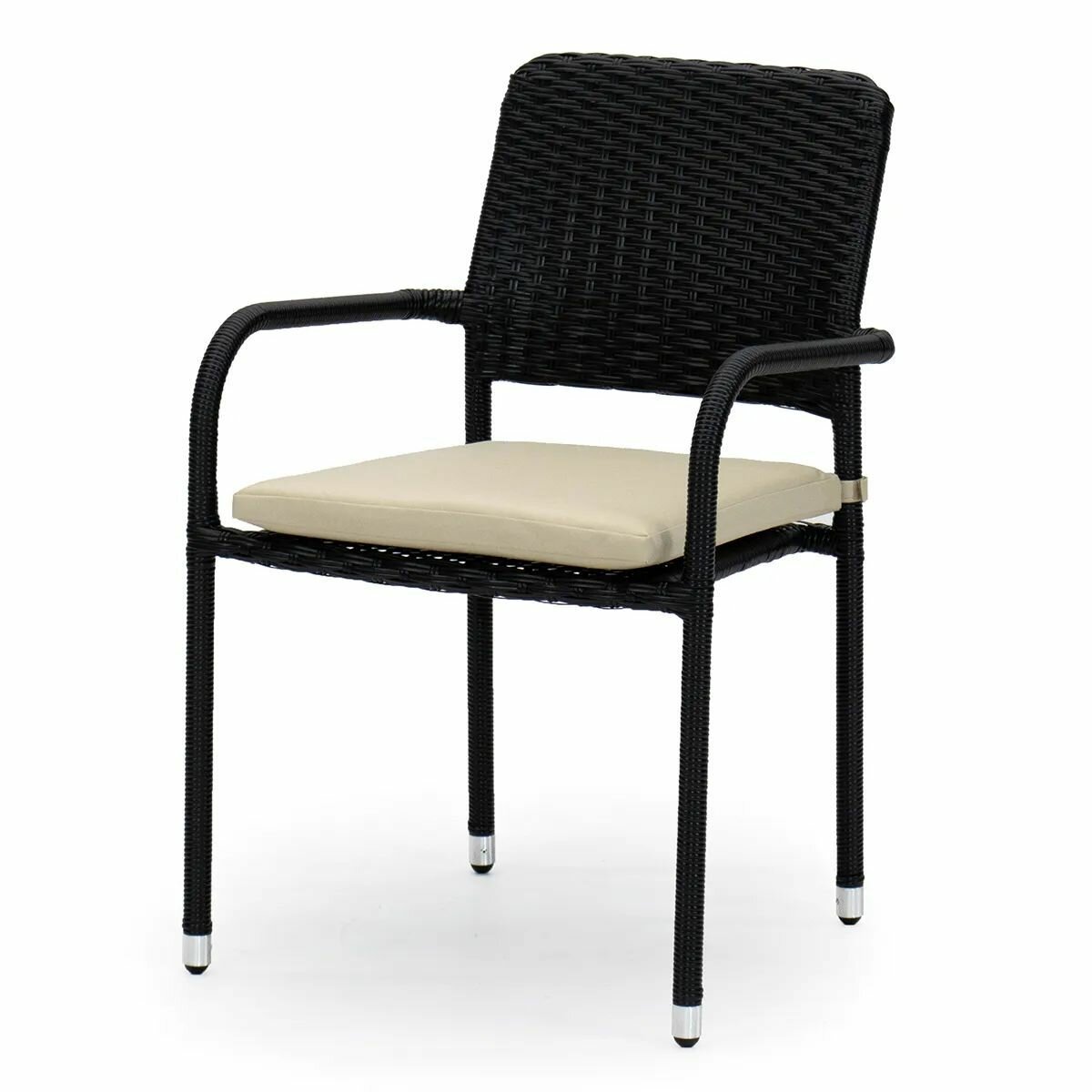 Кресло садовое "Сконто", комплект 4 шт, искусственный ротанг чёрный, подушка бежевая