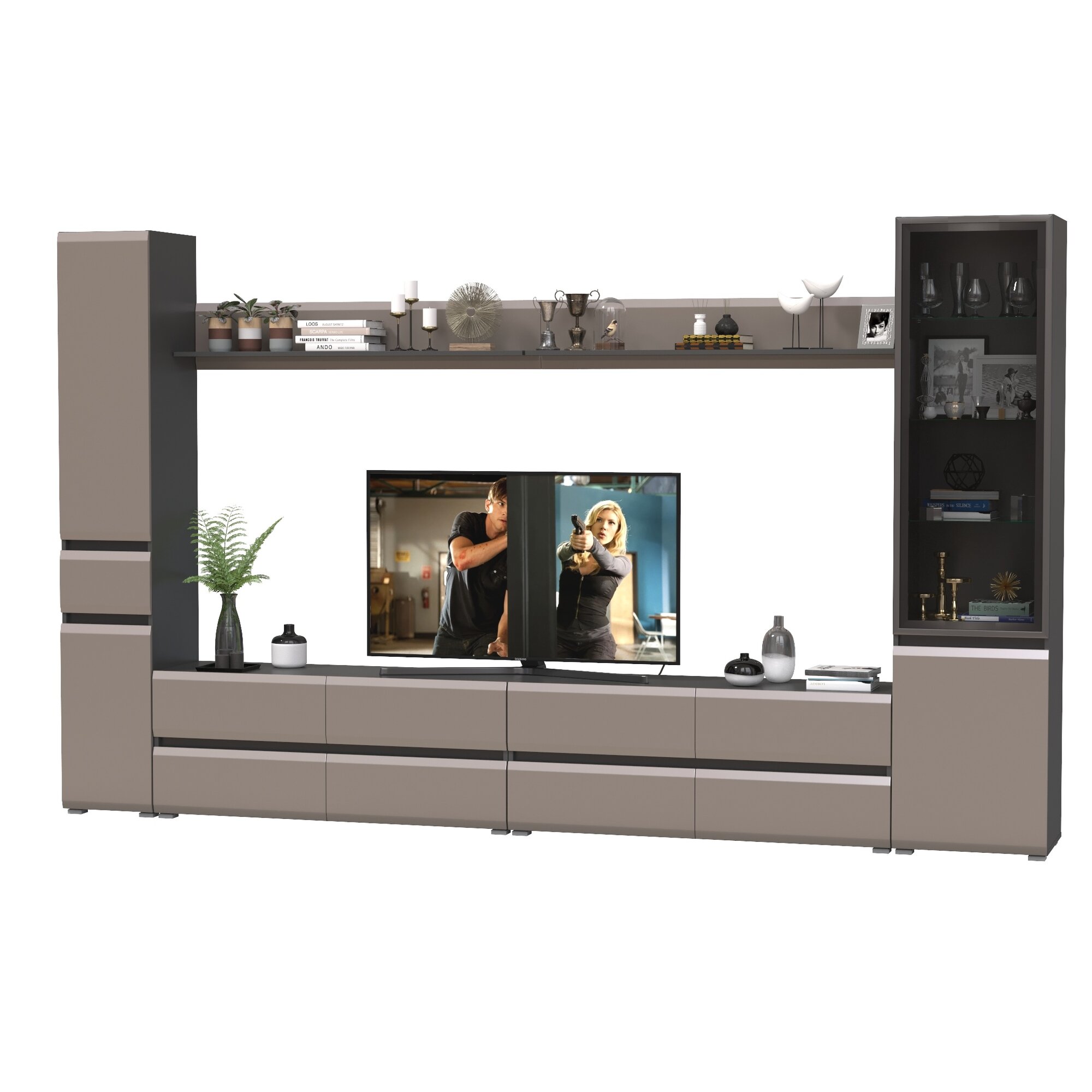 Стенка Моби Сидней № 108, цвет антрацит/МДФ веллюто капучино, 344,8х41,3х205,2 см.