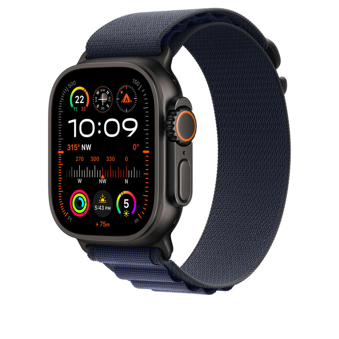 Ремешок Apple Watch 49-mm Navy Alpine Loop — Medium — Black Titanium Finish