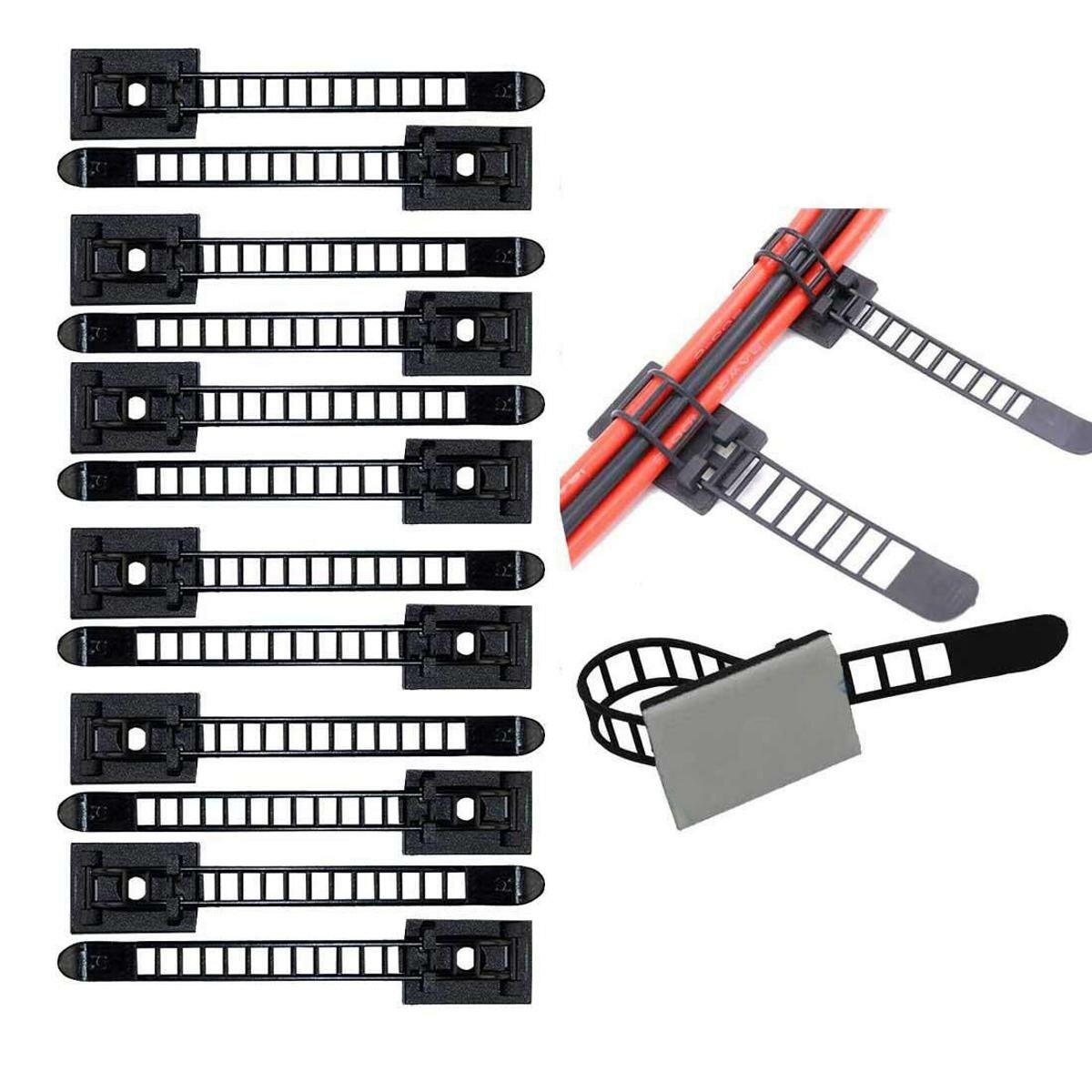 Регулируемый комплект держателей для кабелей, зажимы для крепления кабеля, держатель для проводов с клейкой основой - черный