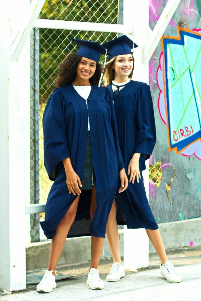 Мантия выпускника (комплект) - Модель Элегант - цвет тёмно-синий