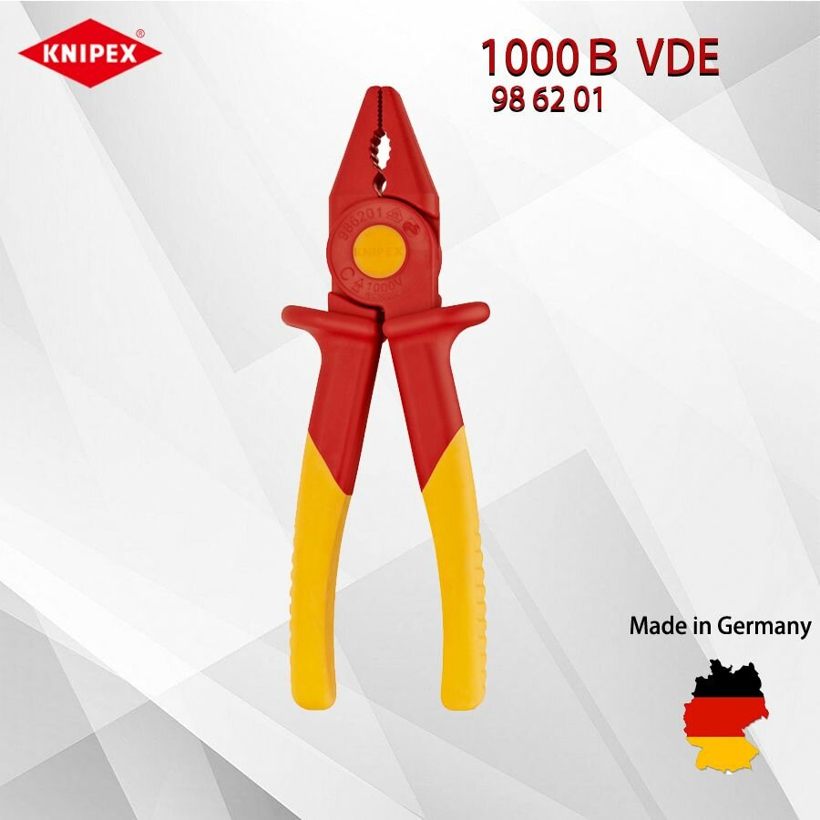KNIPEX Изоляционные пассатижи комбинированные 1000V, Пластиковые плоскогубцы, инструмент электрика, 986201
