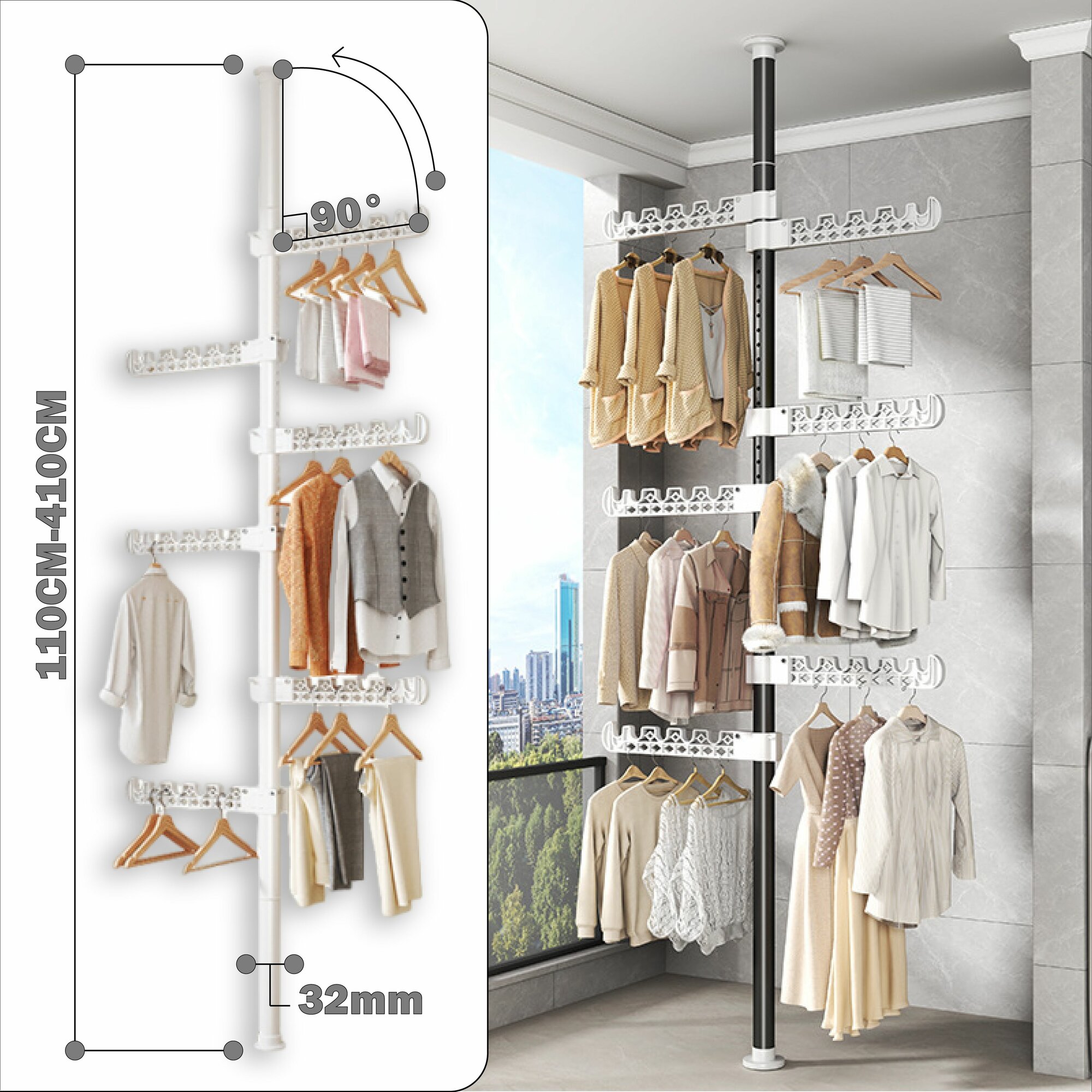 OUTLAND KING сушилка для белья напольная, Максимальная грузоподъемность:90 кг, Радиус: 64 см, высота 110cm-410cm см