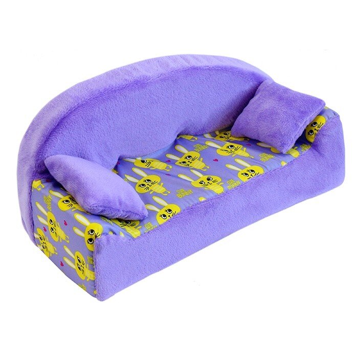 Мебель для кукол Belon Диван, 2 подушки "Кролики сиреневые" с сиреневым плюшем (НМ-002/1-29)