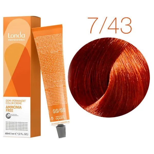 Londa Professional Demi-Permanent 7/43 деми-перманентная крем-краска Ammonia-free, 60 мл