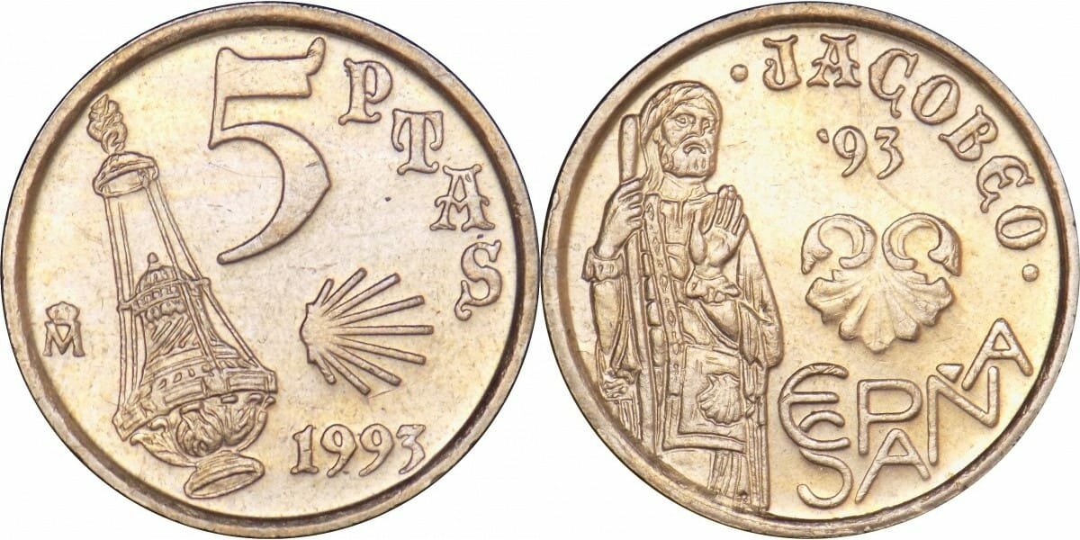 Испания 5 песет, 1993 Год Святого Иакова XF