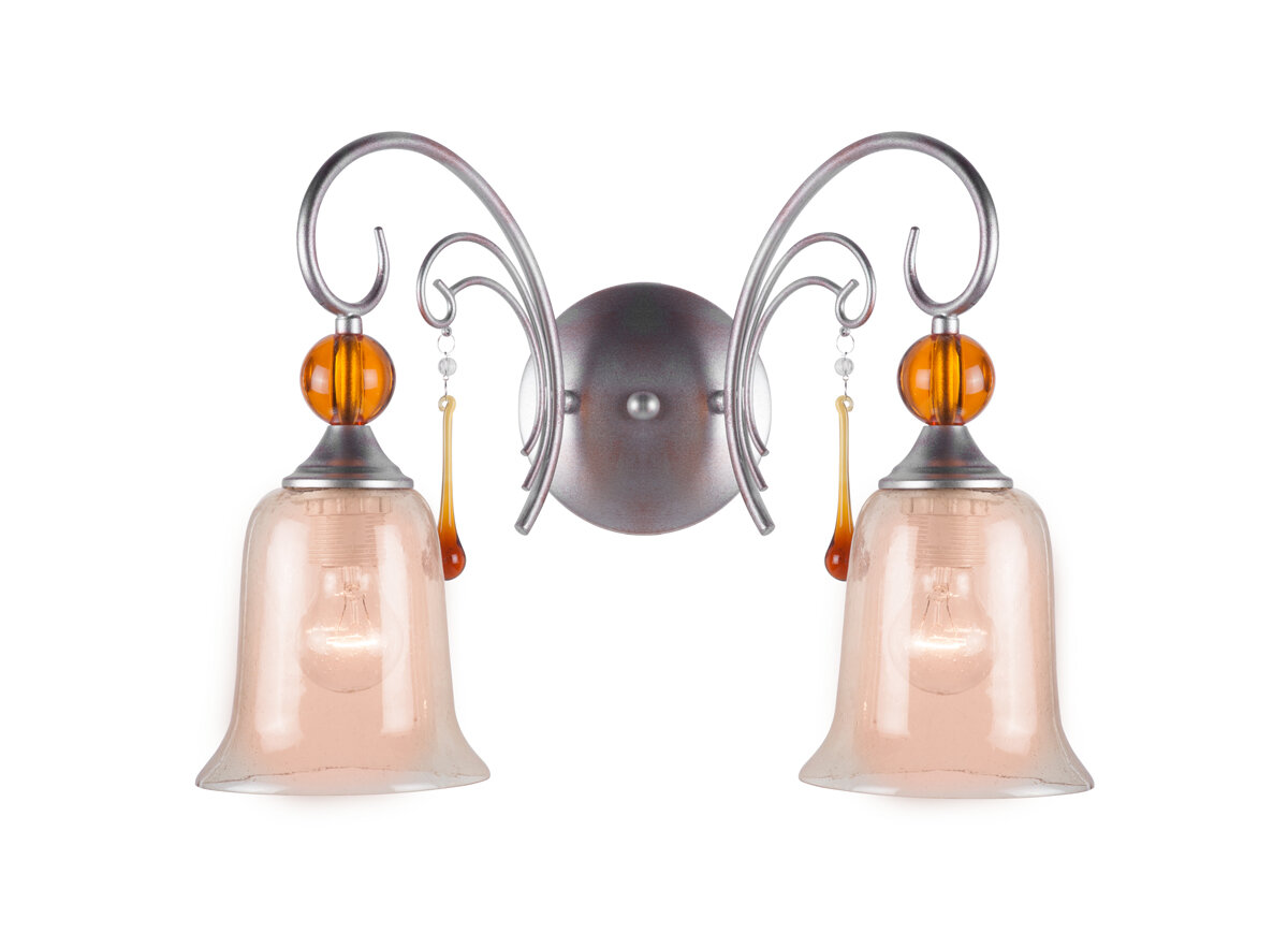 Donolux Classic бра двухрожковое, плафоны стекло янтарного цвета, подвески крашеное стекло, шир 41 см, выс 34,5 см, 2хE27 60W, цвет арматуры античное