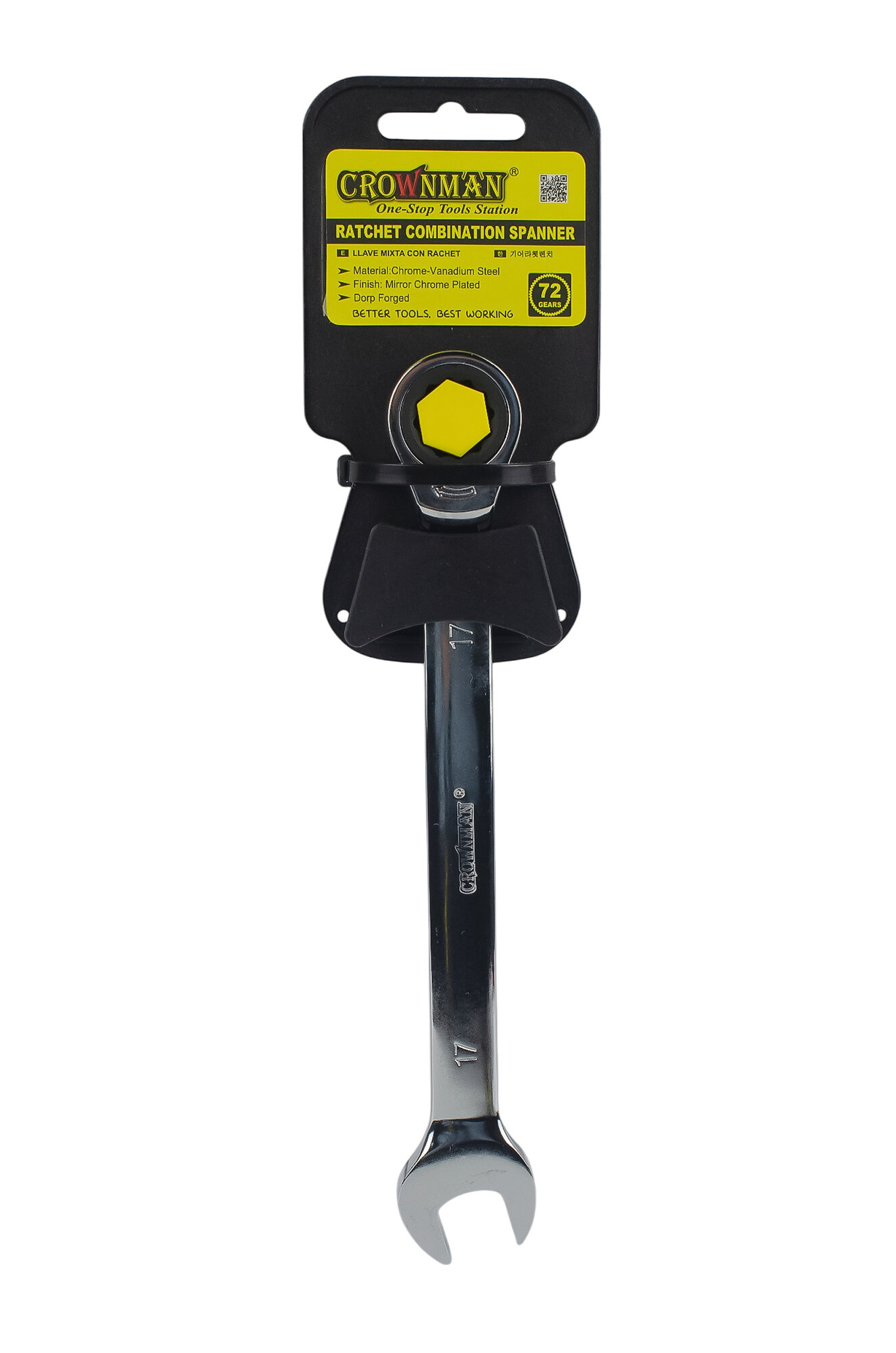 Ключ CROWNMAN 0412017, комбинированный, с трещоткой, хромованадиевая сталь, 17 мм