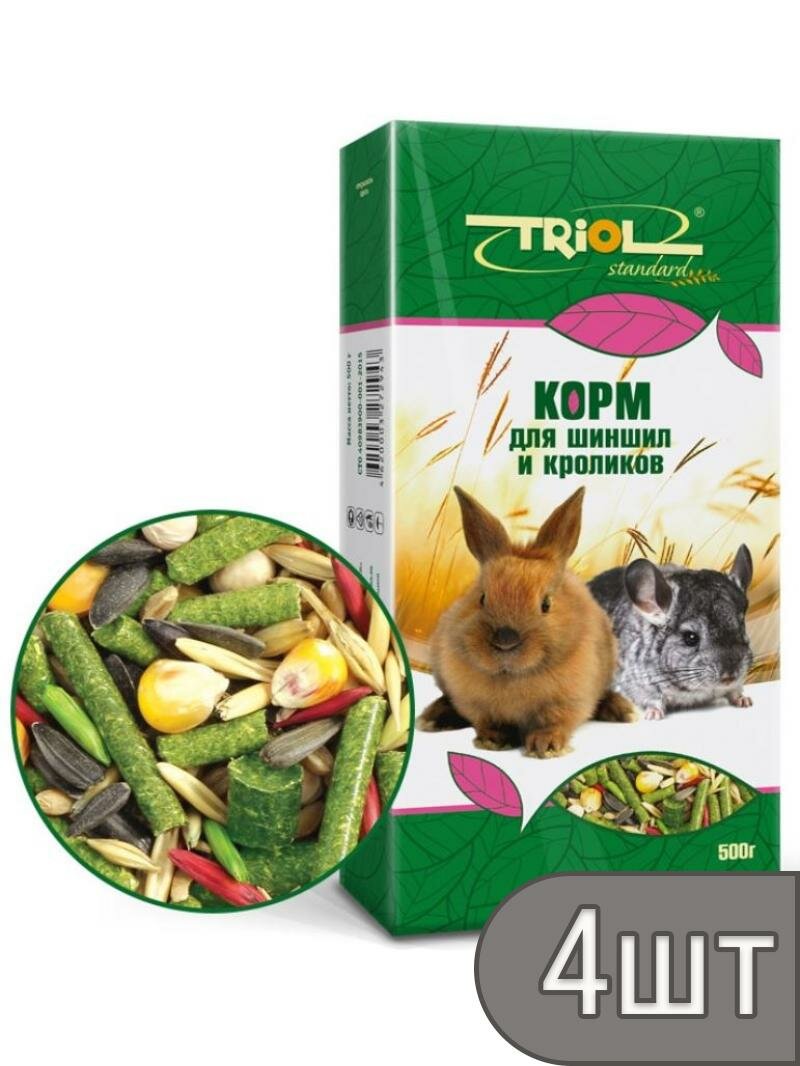 Triol Набор 4 шт Корм Standard для шиншилл и кроликов, 500 гр 2 кг