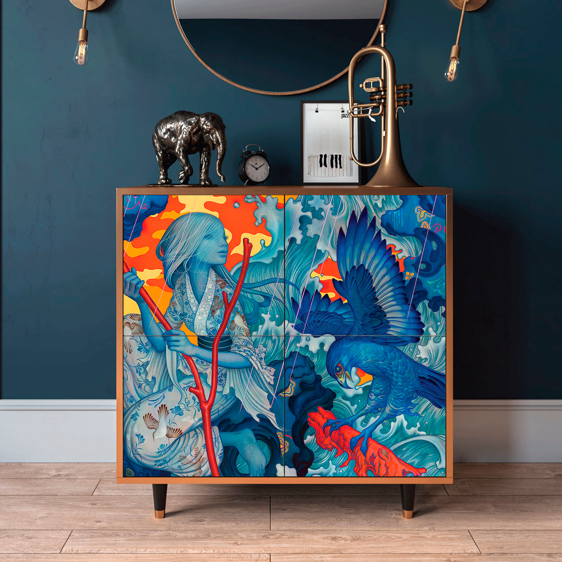 Комод - STORYZ - BS3 The Girl - James Jean, Размер - 94 x 96 x 48 см, Цвет корпуса - Орех