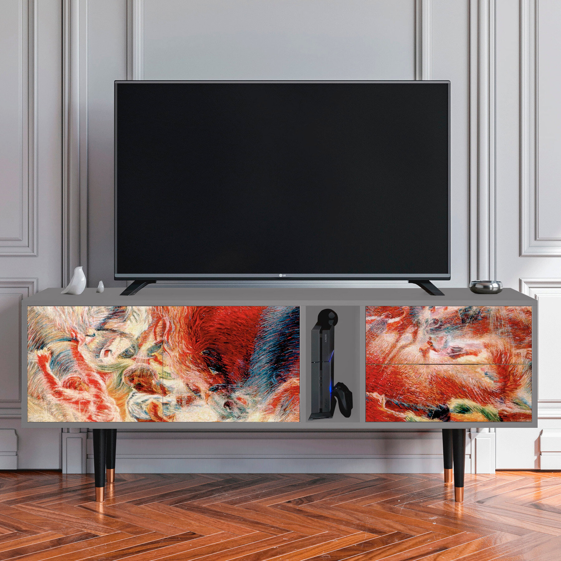 ТВ-Тумба - STORYZ - T1 The City Rises by Umberto Boccioni, Размер - 170 x 69 x 48 см, Цвет корпуса - , Серый