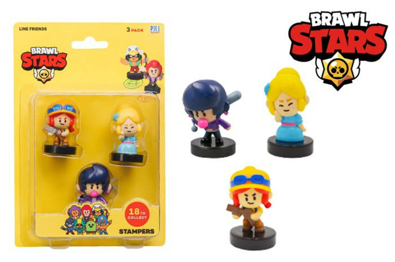 Набор фигурок-штампов Brawl Stars: Пайпер, Джесси, Биби в блистере (3 шт) (BRW5020C)