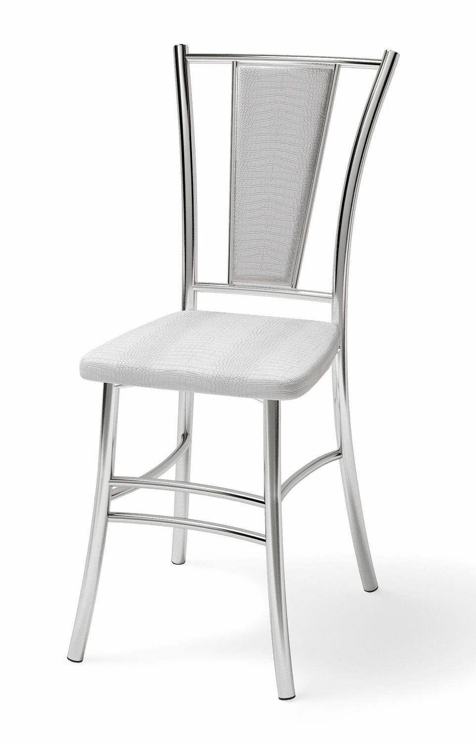 Стул для кухни, обеденный Марсель, хром/белый крокодил, металл/искусственная кожа