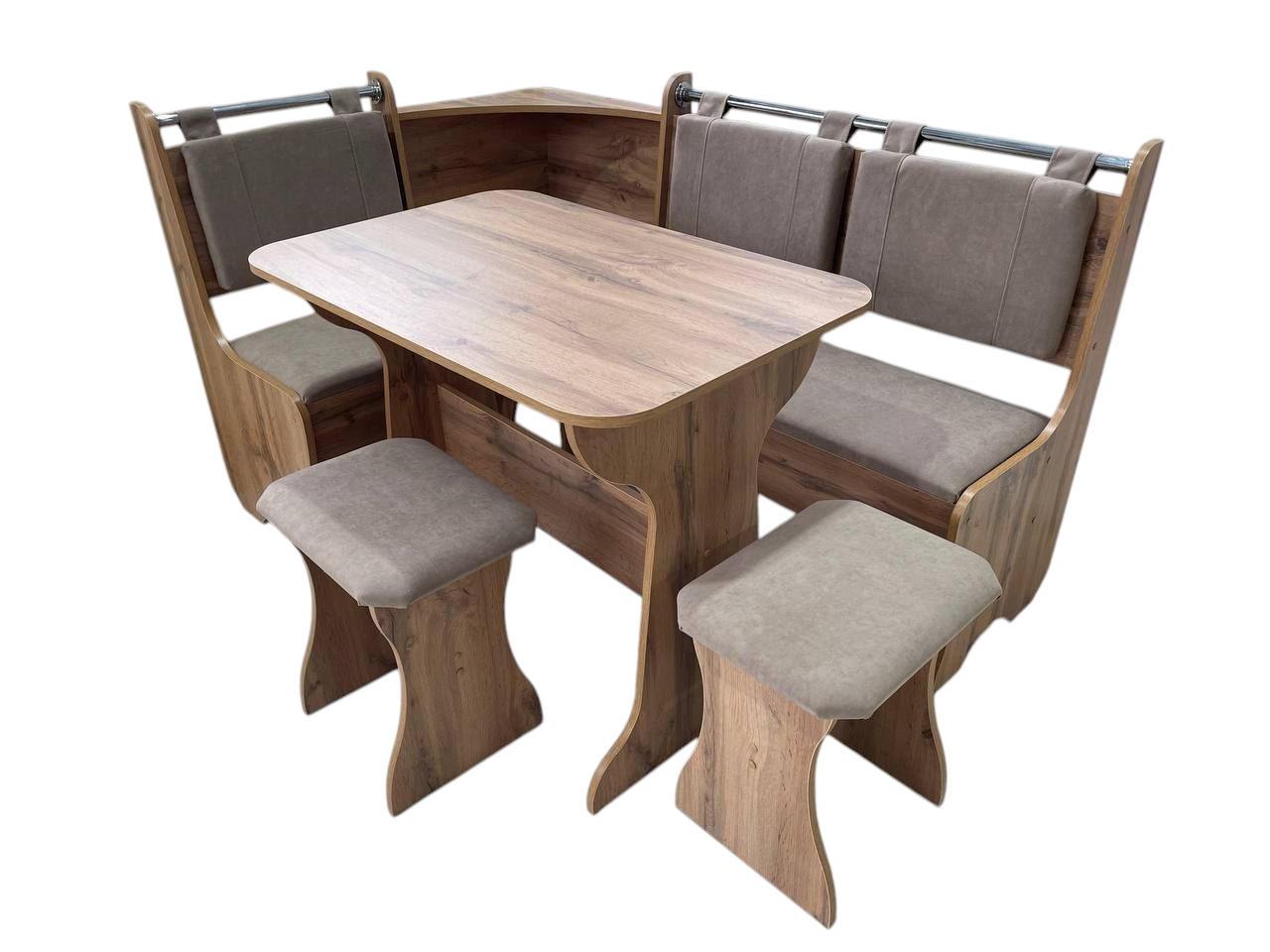 Кухонный уголок набор Стиль-40 с прямоугольным столом и табуретами, размер 103/153, вотанлдсп/обивка велюр Т5беж