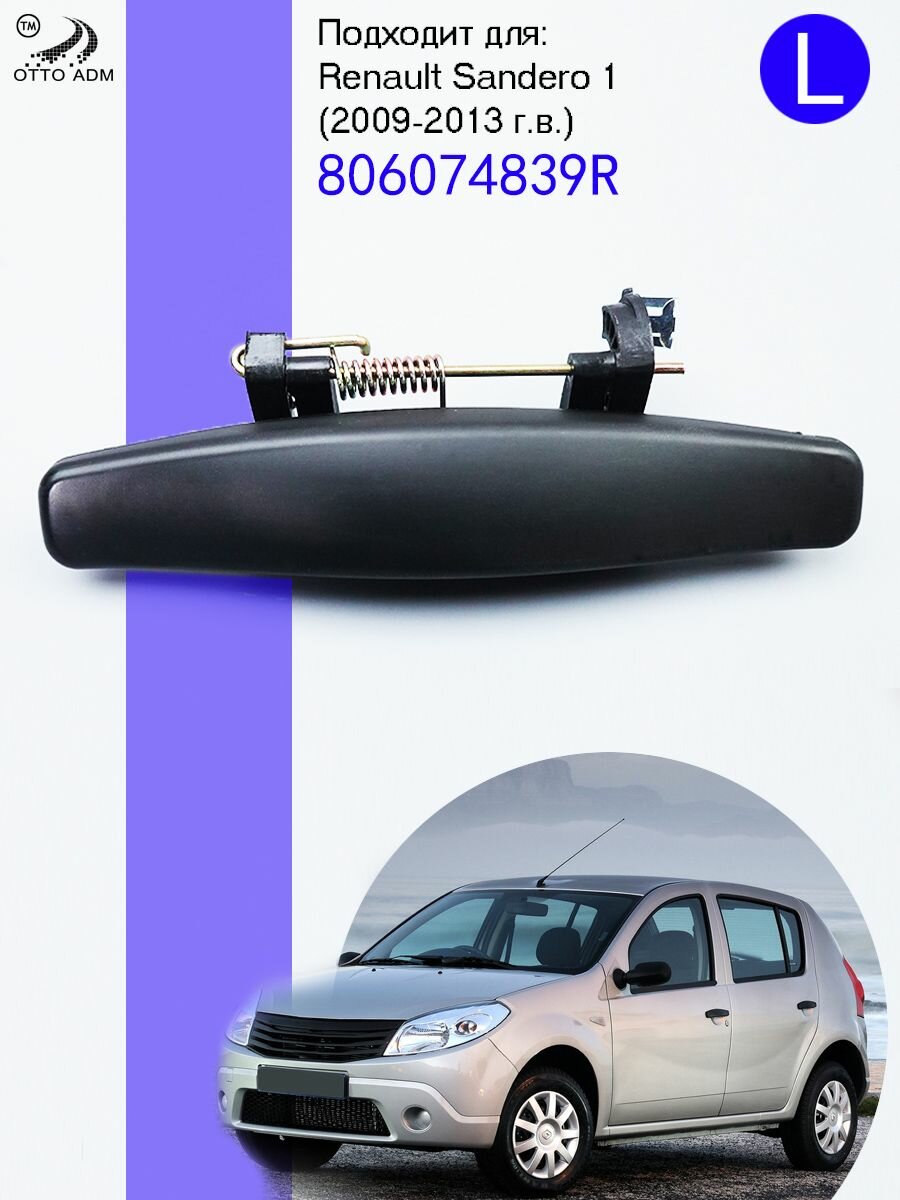 Ручка двери наружная левая для Renault Sandero 1 (2009-2013) 806074839R OttoADM