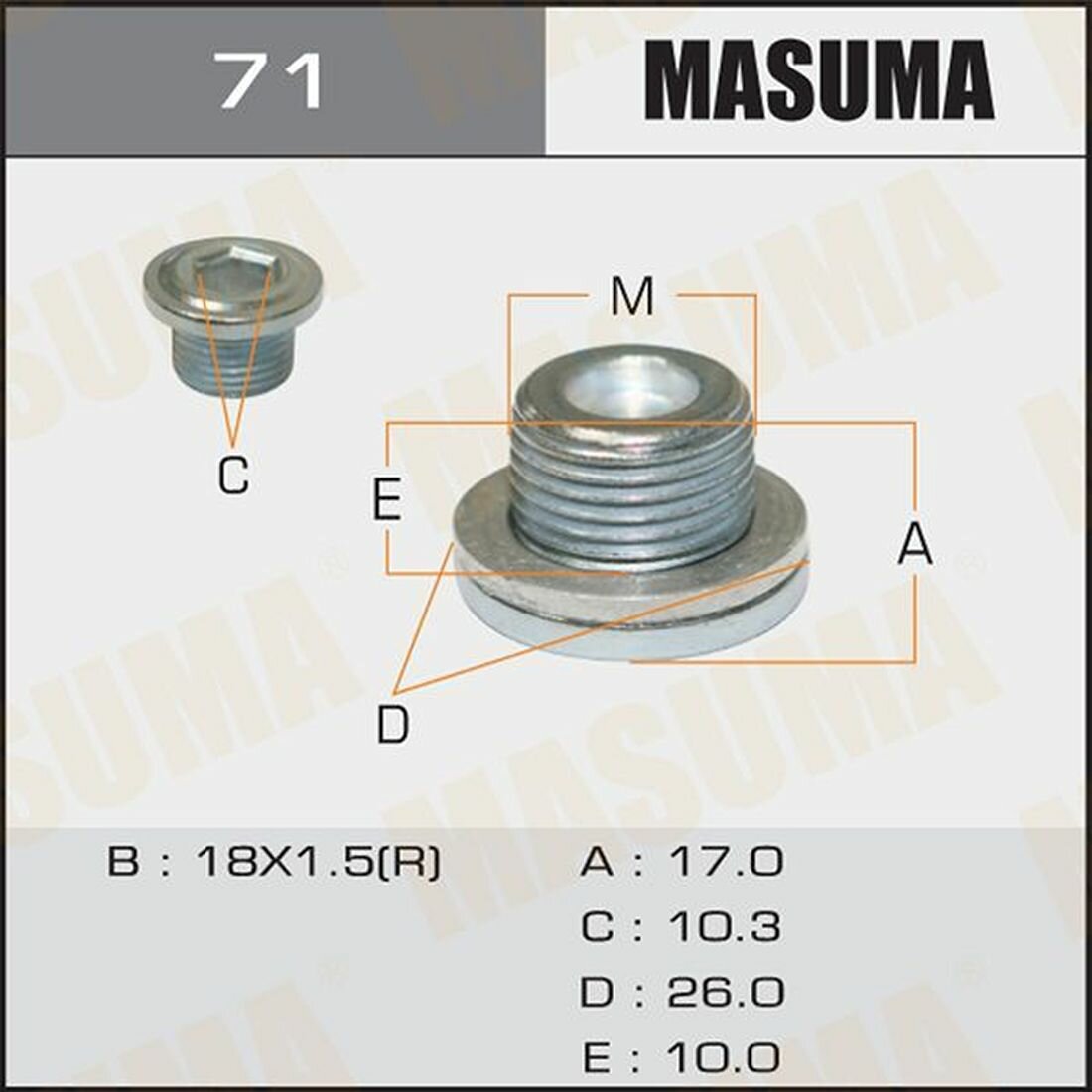 Болт (пробка) маслосливной без магнита M18x1.5 Masuma 71