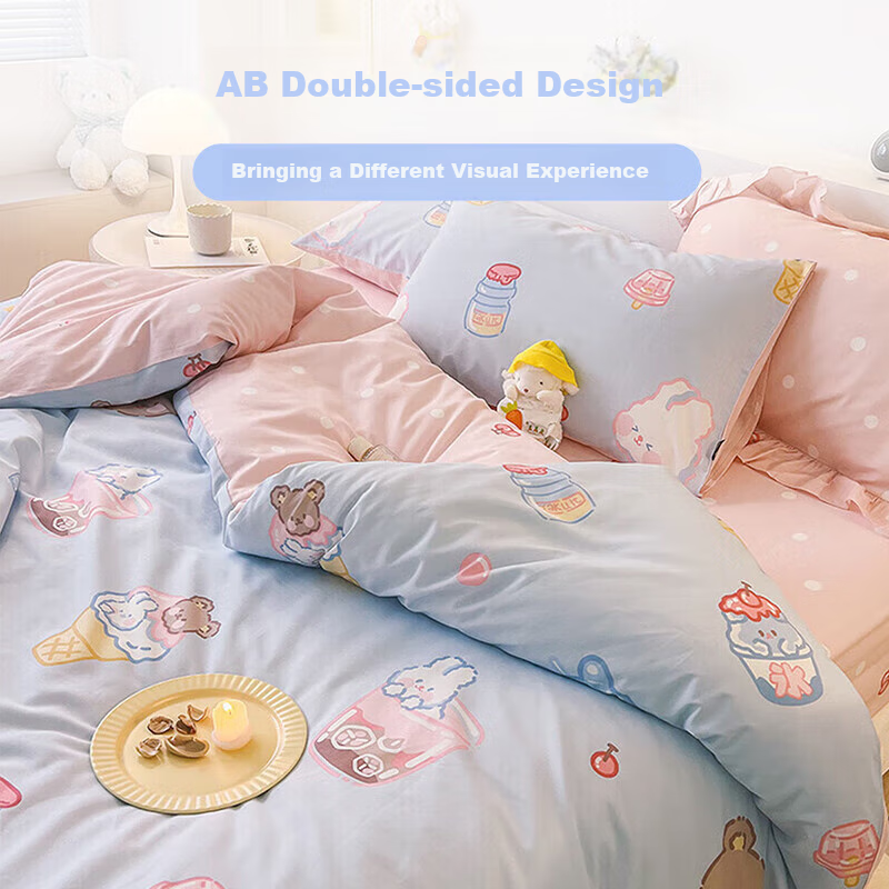 Duoxiai Cotton Bedding Set, 4-Piece Set Including Duvet Cover And Bed Sheet, Bedding Kit for 1.8m Bed, 229*230cm