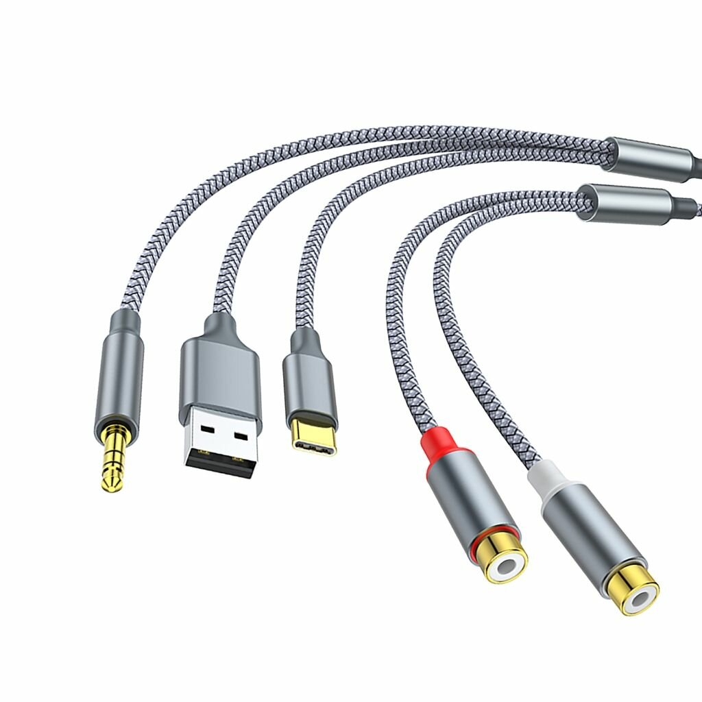USB Type C на 3.5мм двойной RCA аудиокабель - серый