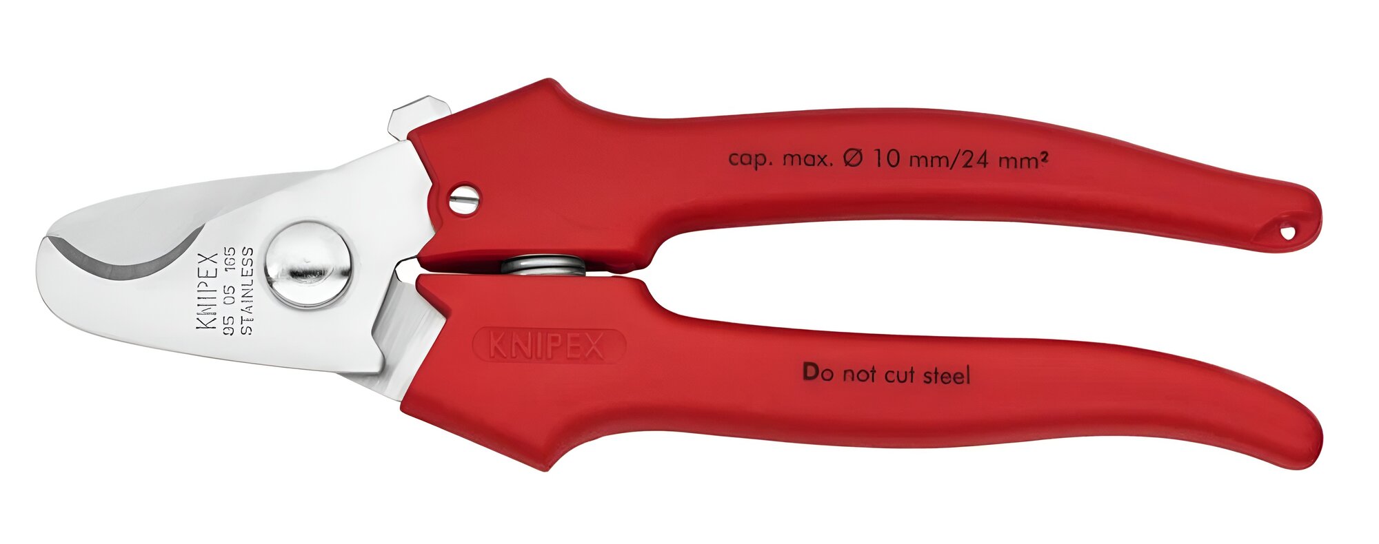 Кабелерез KNIPEX d 10 мм (24 кв. мм), длина 165 мм, пружина, нерж. хирургическая сталь, 1-комп ручки KN-9505165