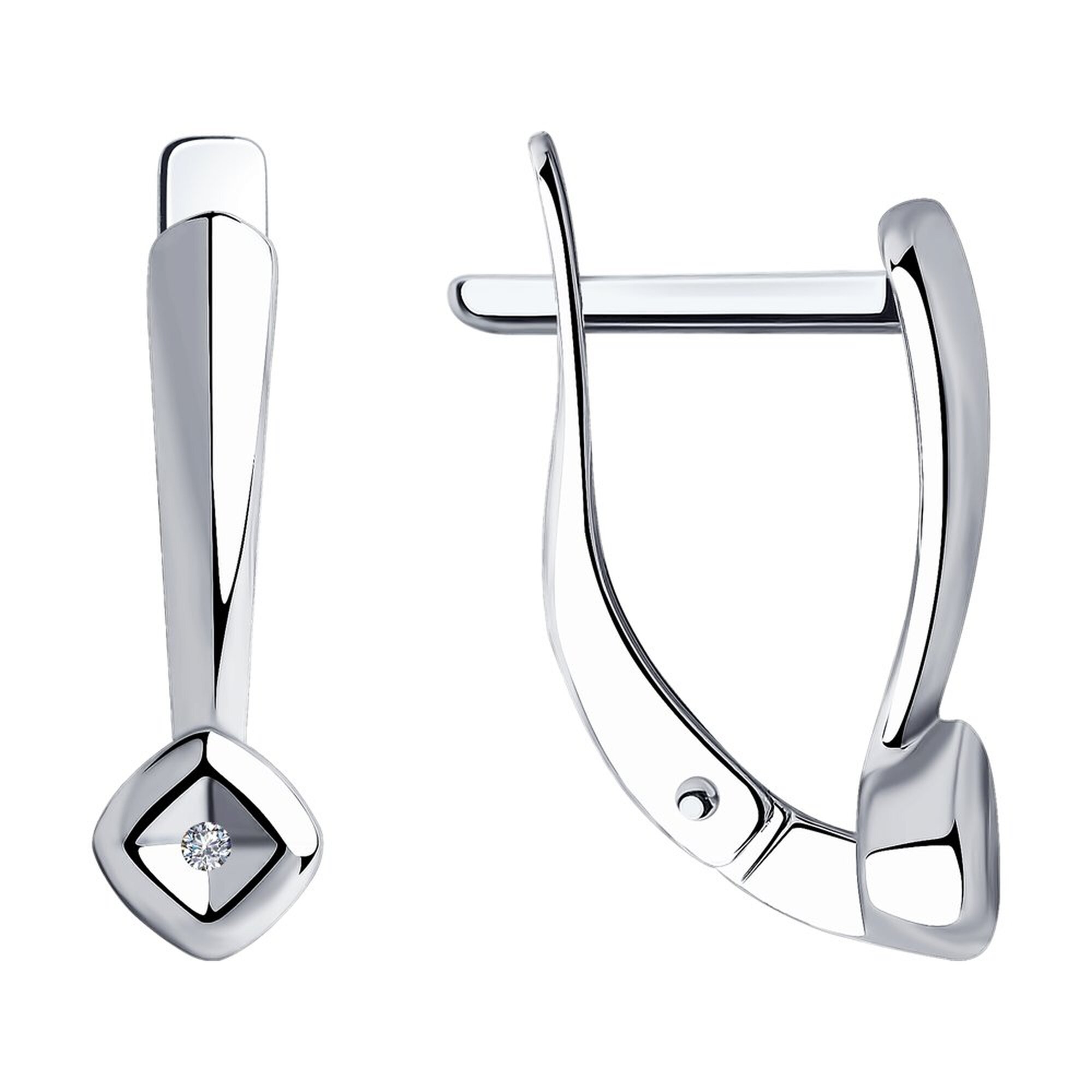 Серьги, серебро, 925 проба, родирование, бриллиант