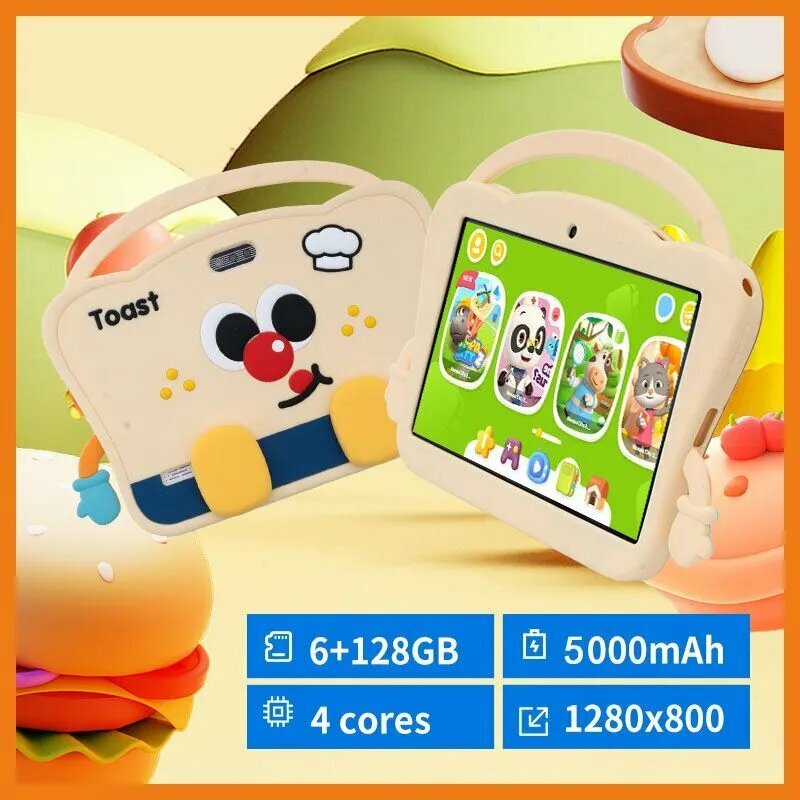 Vassmar Планшет 8,1-дюймовый планшетный компьютер vassmar Toast 8, Android 13, большая емкость 5000 мАч, разрешение 1280*800 пикселей, противоударная защита, 8.1" 6 ГБ/128 ГБ, голубой, кремовый