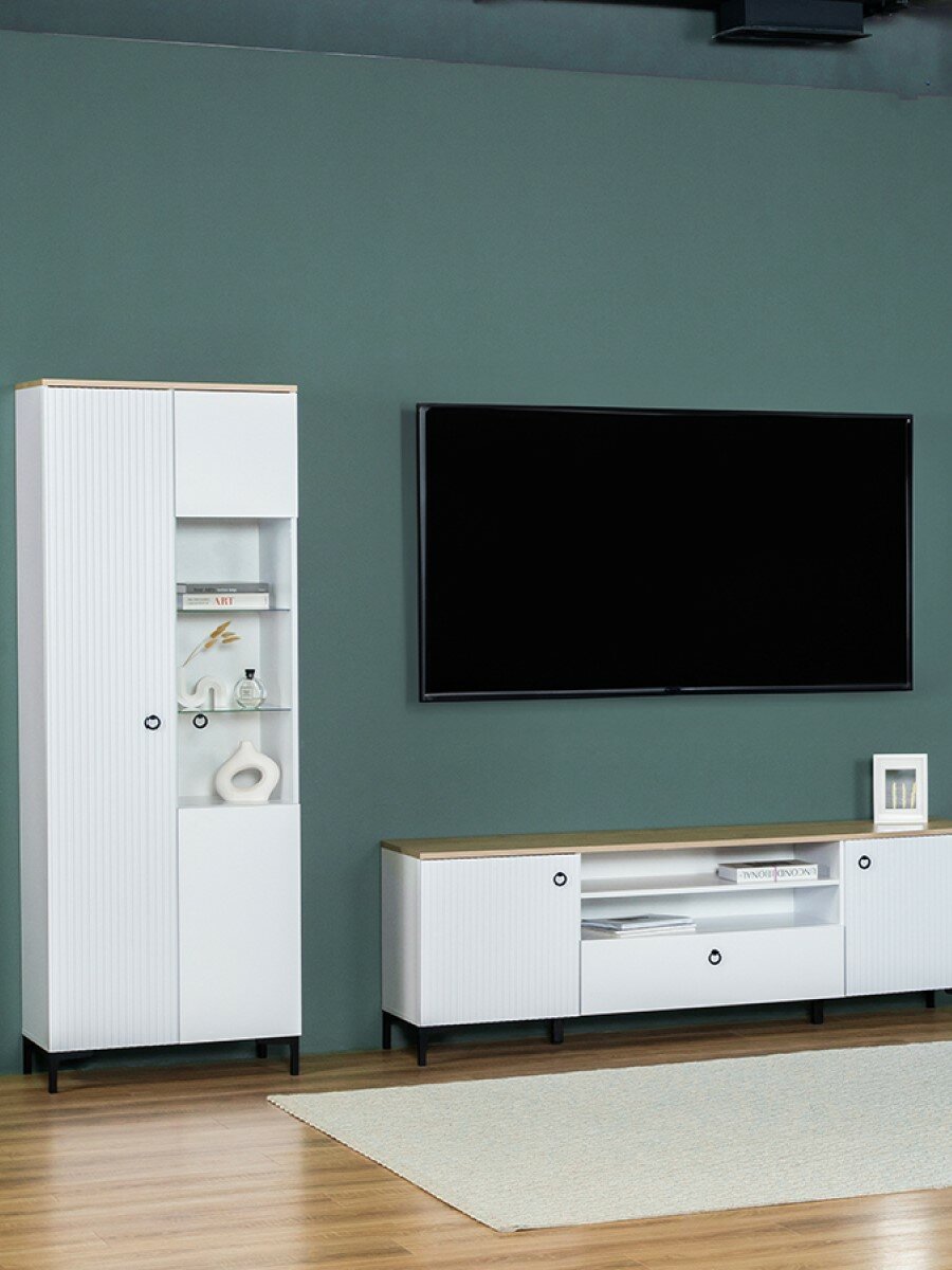 Шкаф Askona (Аскона) двухдверный со стеклом Zima (Зима) 070х199х041 Гикори кингстон+Белый