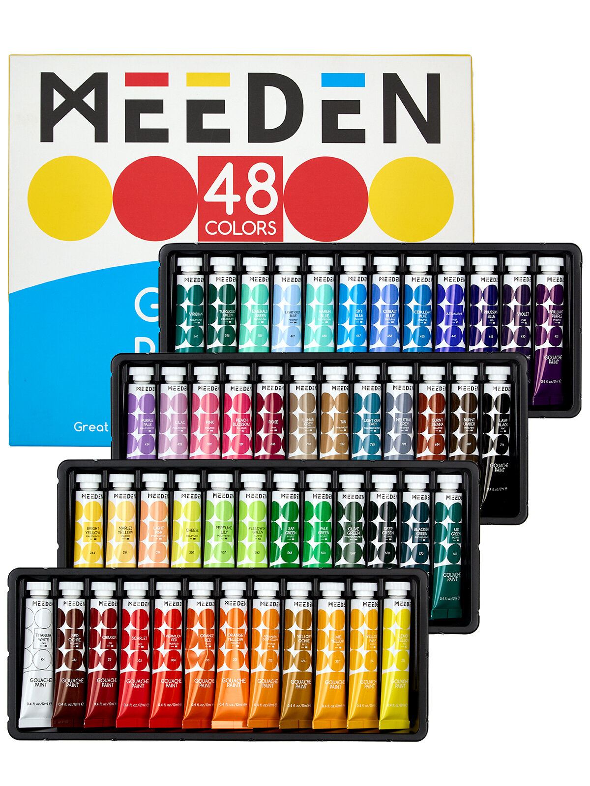 Набор гуашевых красок MEEDEN "Premium", 48 цветов, 12мл, безрастворительная