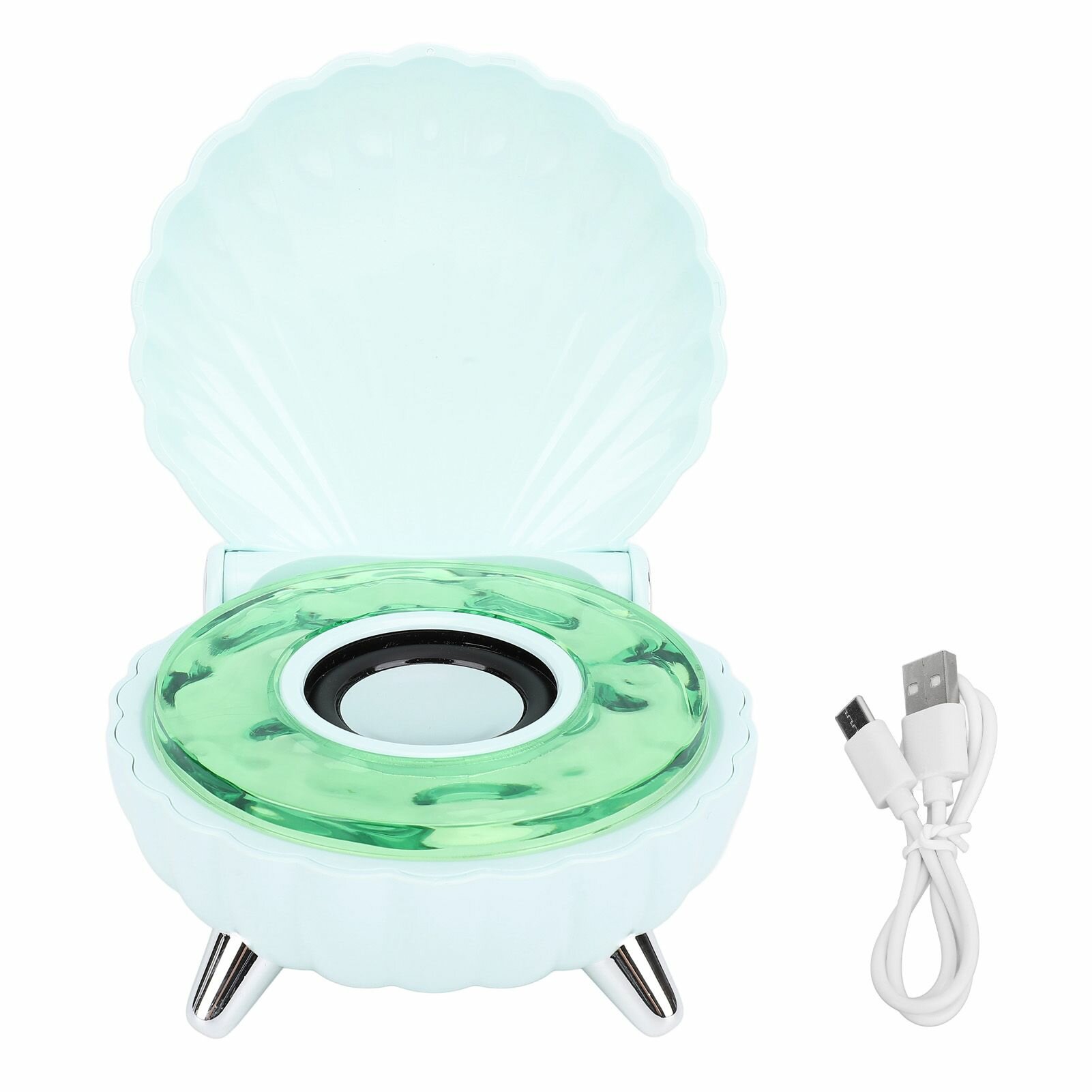 Bluetooth-динамик в форме ракушки, стерео, с цветной ночной подсветкой, 1200 мАч, зеленый