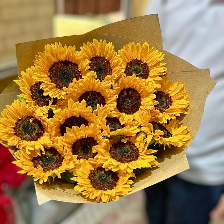 Букет из подсолнухов 15 шт, красивый букет цветов, шикарный, премиум цветы, премиум букет
