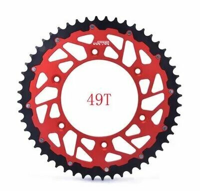 Ведомая звезда 49T для Honda CR/CRF/XR, Beta RR. Сталь+алюминий 6061-T6, шаг 520, с болтами и гайками в комплекте, красная