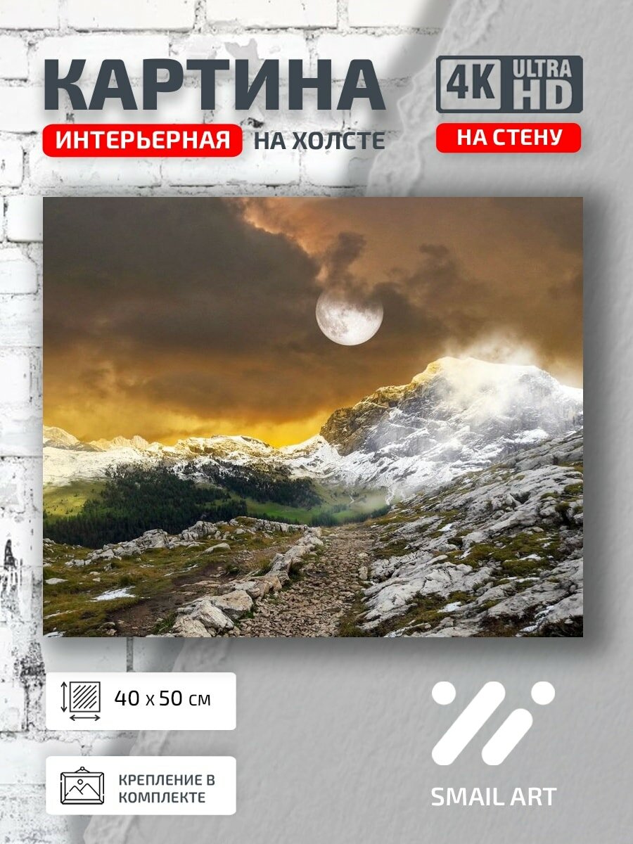 Картина на холсте интерьерная 40 на 50 на стену Полная луна для кабинета атмосфера
