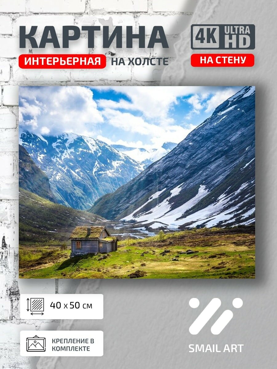 Картина на холсте интерьерная 40 на 50 на стену горы Норвегии для кабинета пейзаж