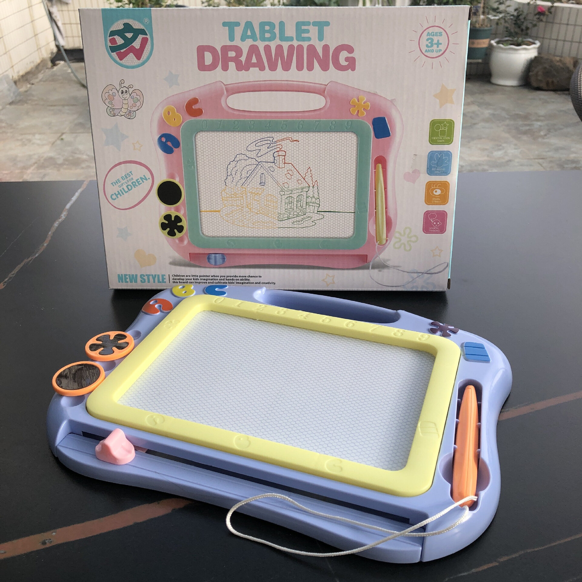 Подарок на Новый год Детская магнитная доска для рисования Дошкольные игрушки Рисовальная доска для обучения Толстая доска для письма (175B синий Английский упаковка доска для письма)